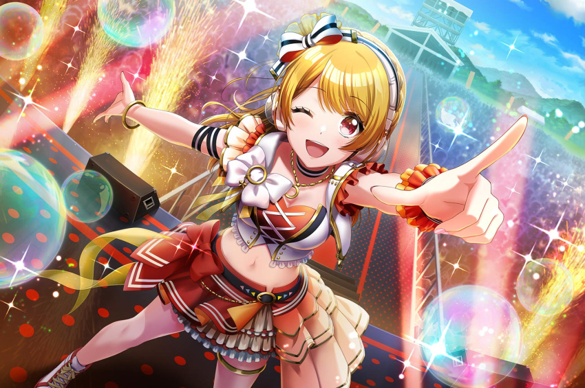 Safebooru - aimoto rinku blonde hair blush d4dj dress long hair red eyes smile wink | 3535486