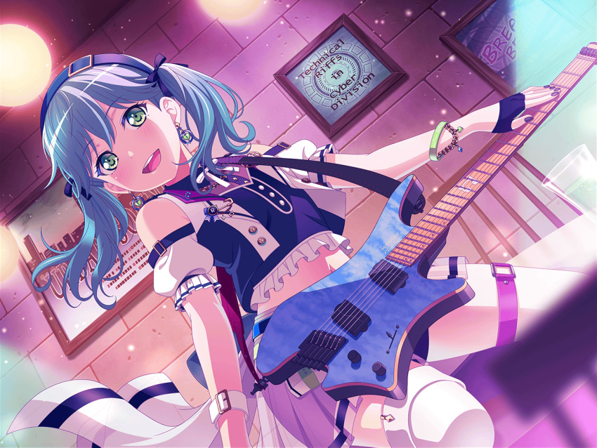 Safebooru - 1girl asahi rokka bang dream! blue hair blush dress long hair official art red eyes ...