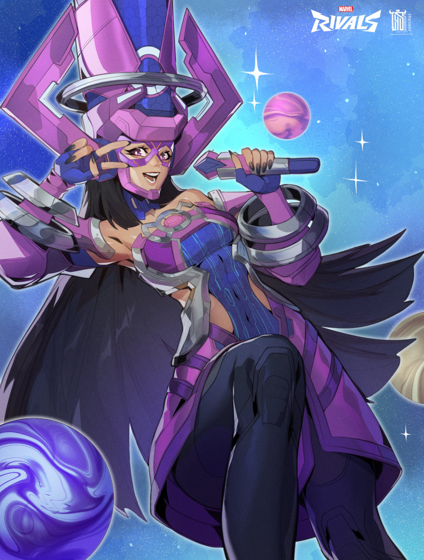 Safebooru - 1girl :d absurdres armor black hair black leggings blue ...