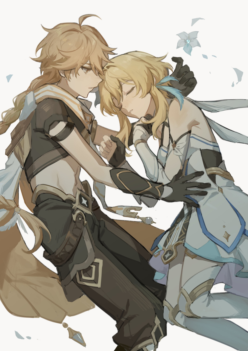 Safebooru - 1boy 1girl absurdres aether (genshin impact) ahoge akabane yu bangs black gloves ...