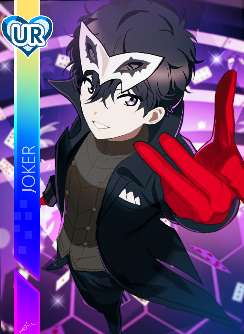 Safebooru - 1boy absurdres amamiya ren bangs black coat black hair black pants btmr game card ...