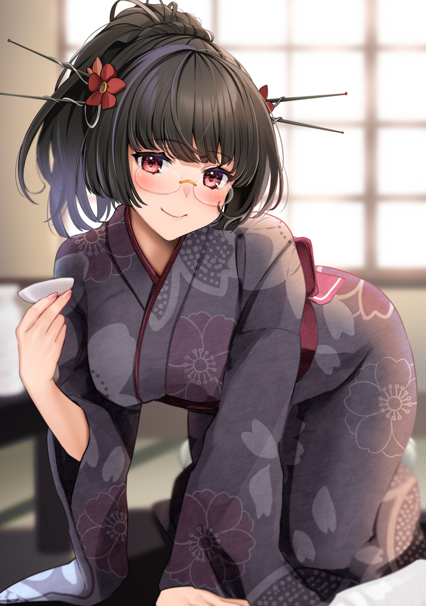 Safebooru - 1girl absurdres black hair blush breasts choko (cup) choukai (kancolle) closed mouth ...