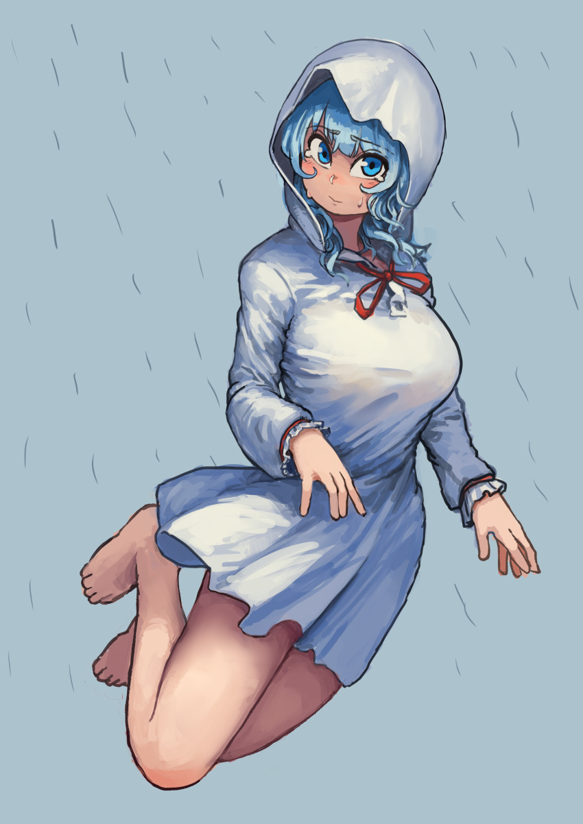 Safebooru - 1girl absurdres bare legs barefoot blue eyes blue hair blush chanta (ayatakaoisii ...