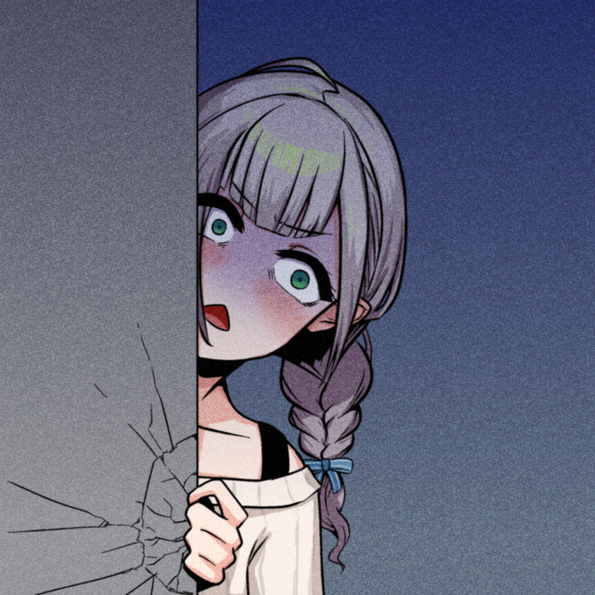 Safebooru - 1girl ahoge braid constricted pupils cracked wall frown ...