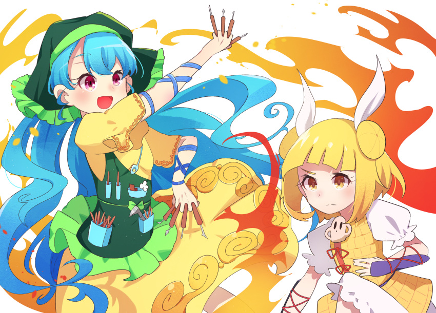 Safebooru - 2girls ametama (runarunaruta5656) apron arm ribbon arm up ...