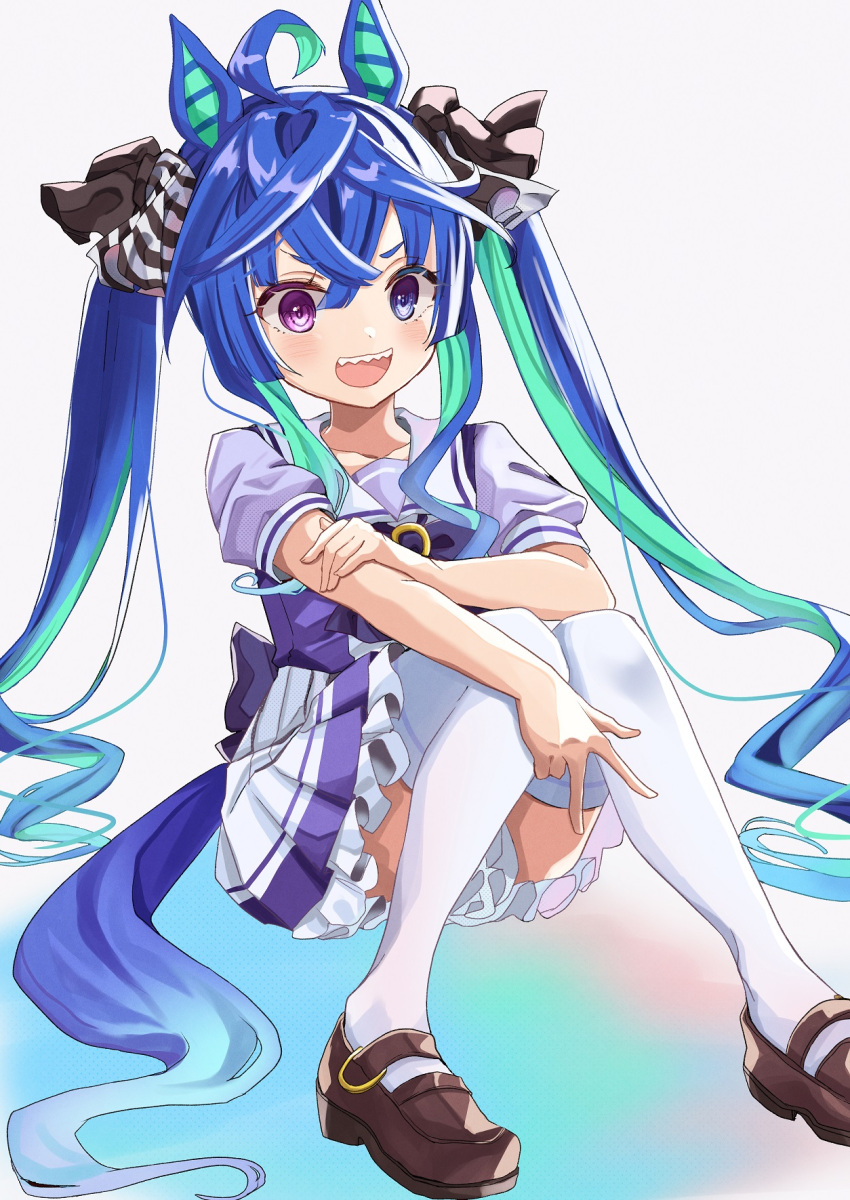 Safebooru - 1girl animal ears blue eyes blue hair blush brown footwear heterochromia highres ...