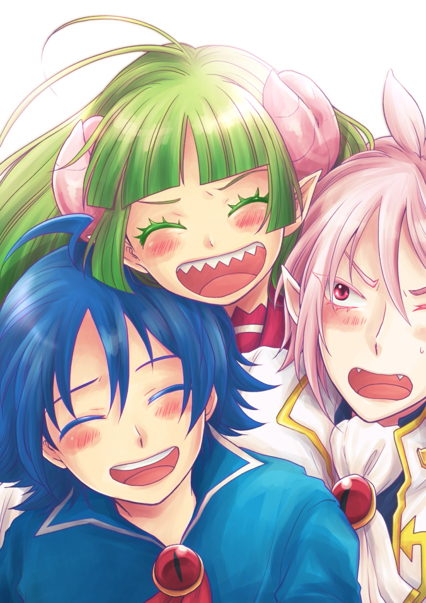 Safebooru - 1girl 2boys :o ahoge ascot asmodeus alice bangs blue hair blunt bangs blush brooch ...