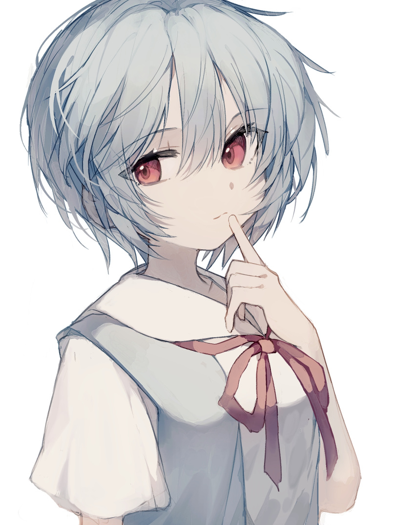 Safebooru - 1girl ayanami rei bangs blouse blue hair blue skirt closed mouth collared blouse ...