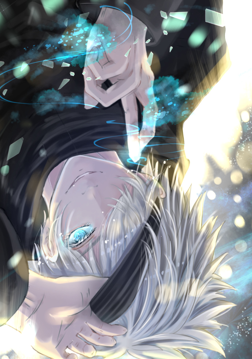 Safebooru - 1boy bangs black blindfold black jacket blindfold blindfold lift c.7. crossed ...