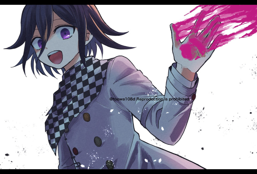 Safebooru - 108 (toowa) 1boy :d bangs buttons checkered checkered scarf dangan ronpa (series ...