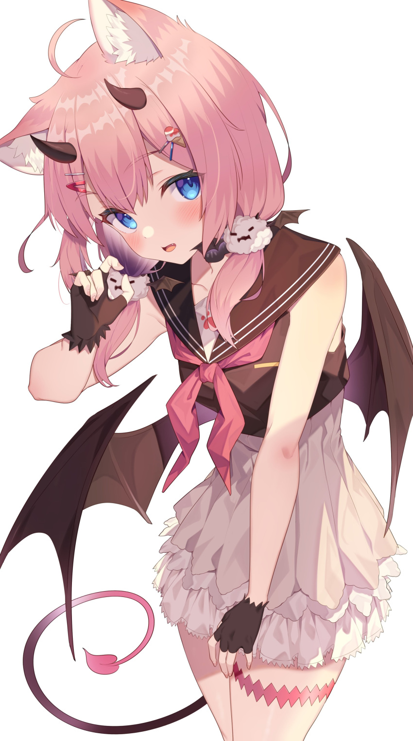 Safebooru - 1girl absurdres animal ears bat wings black choker black gloves black horns black ...