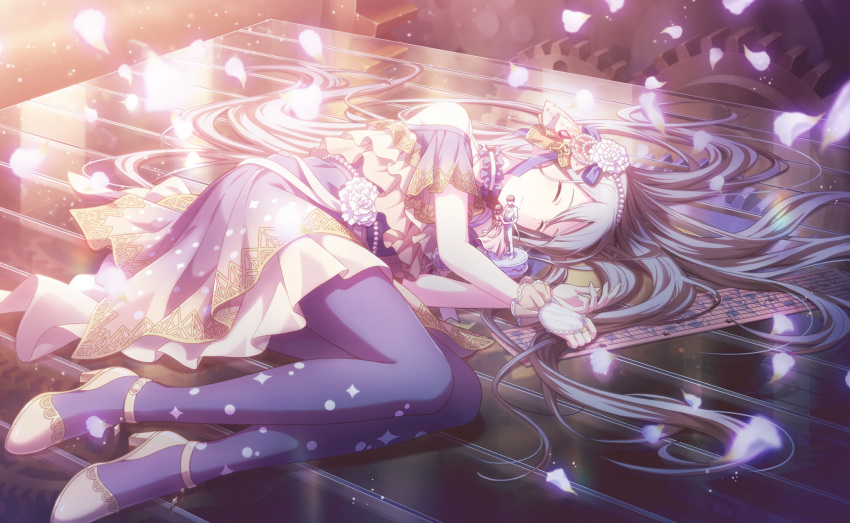 Safebooru - closed eyes dress grey hair long hair official art project sekai sleep yoisaki ...