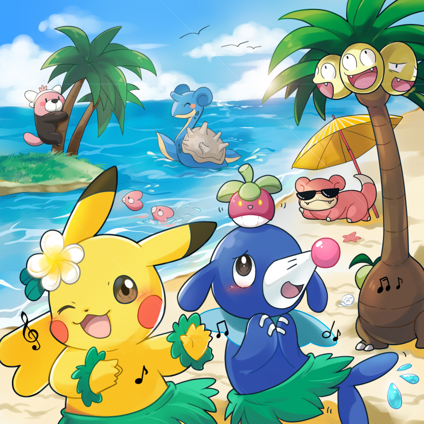 Safebooru - absurdres alolan exeggutor beach bewear black eyes blush ...