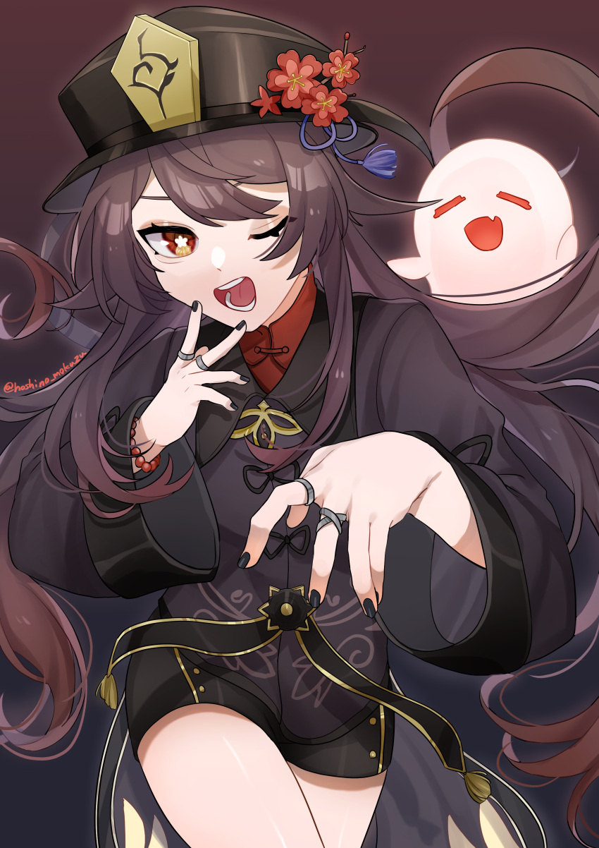 Safebooru - 1girl absurdres bead bracelet beads black headwear black nails bracelet brown eyes ...