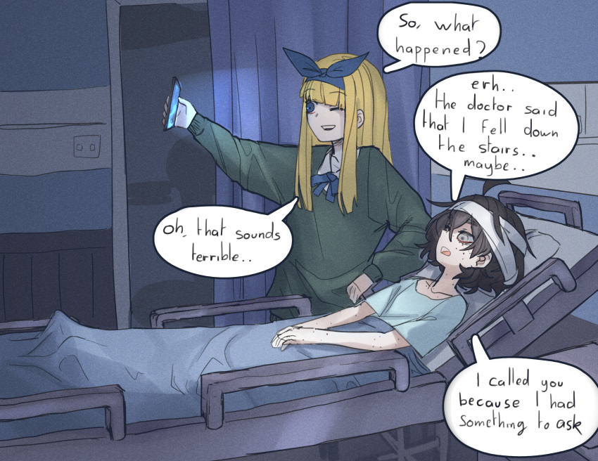 Safebooru - 2girls absurdres ahoge barefoot black hair blind girl (popopoka) blonde hair blue ...