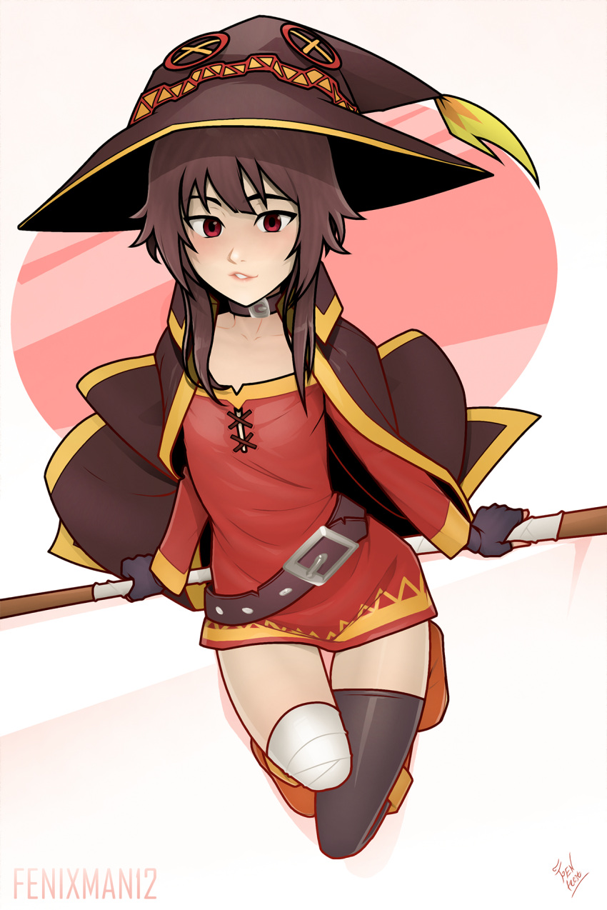 Safebooru - 1girl bandaged leg bandages belt black gloves black legwear blush brown hair cape ...