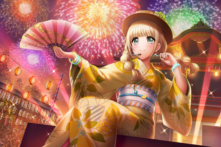 Safebooru - blonde hair blue eyes blush d4dj fukushima noa kimono long hair smile | 3587170