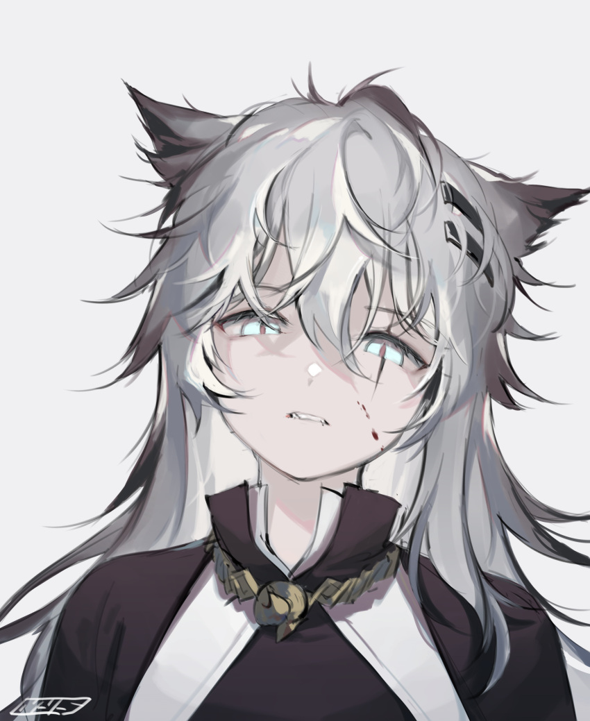 Safebooru - 1girl absurdres animal ears arknights bangs black dress blood blood on face blue ...