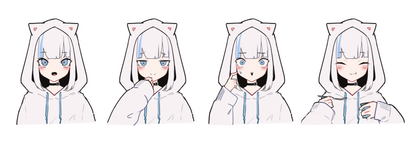 Safebooru - 1girl :> :d :t absurdres animal ears animal hood bangs black collar blue eyes blue ...