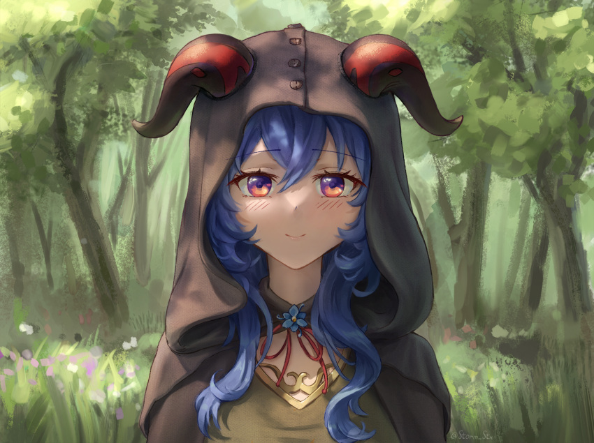 Safebooru - 1girl bangs blue hair blush cape english commentary eyebrows visible through hair ...