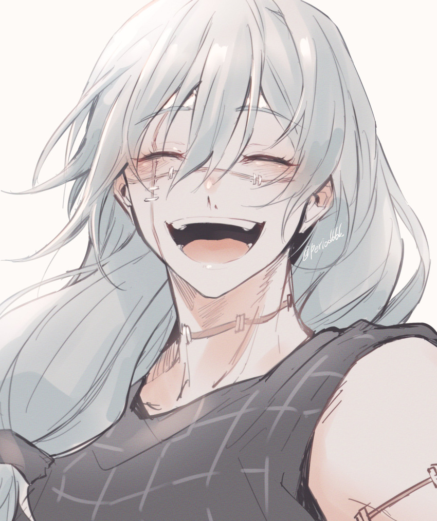 Safebooru - 1boy akasuzu3641 blue hair blush closed eyes highres ...