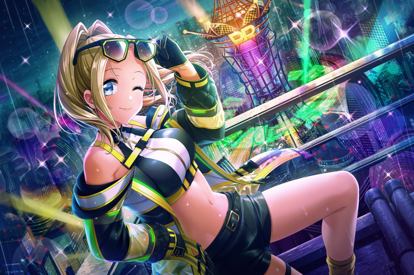 Safebooru - blonde hair blue eyes blush d4dj long hair ponytail smile swimsuit wink | 3618295