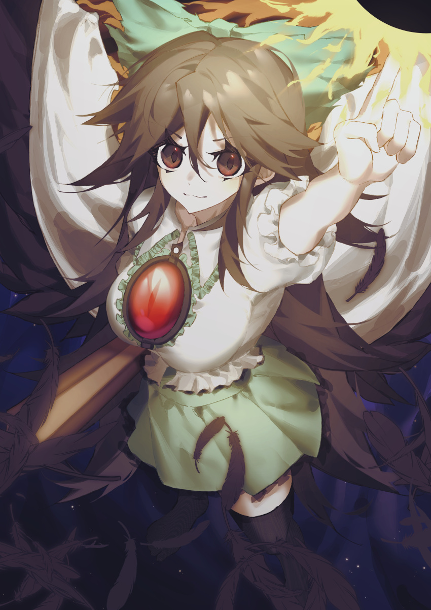 Safebooru - 1girl absurdres arm cannon bangs bird wings black hair black legwear black sun black ...