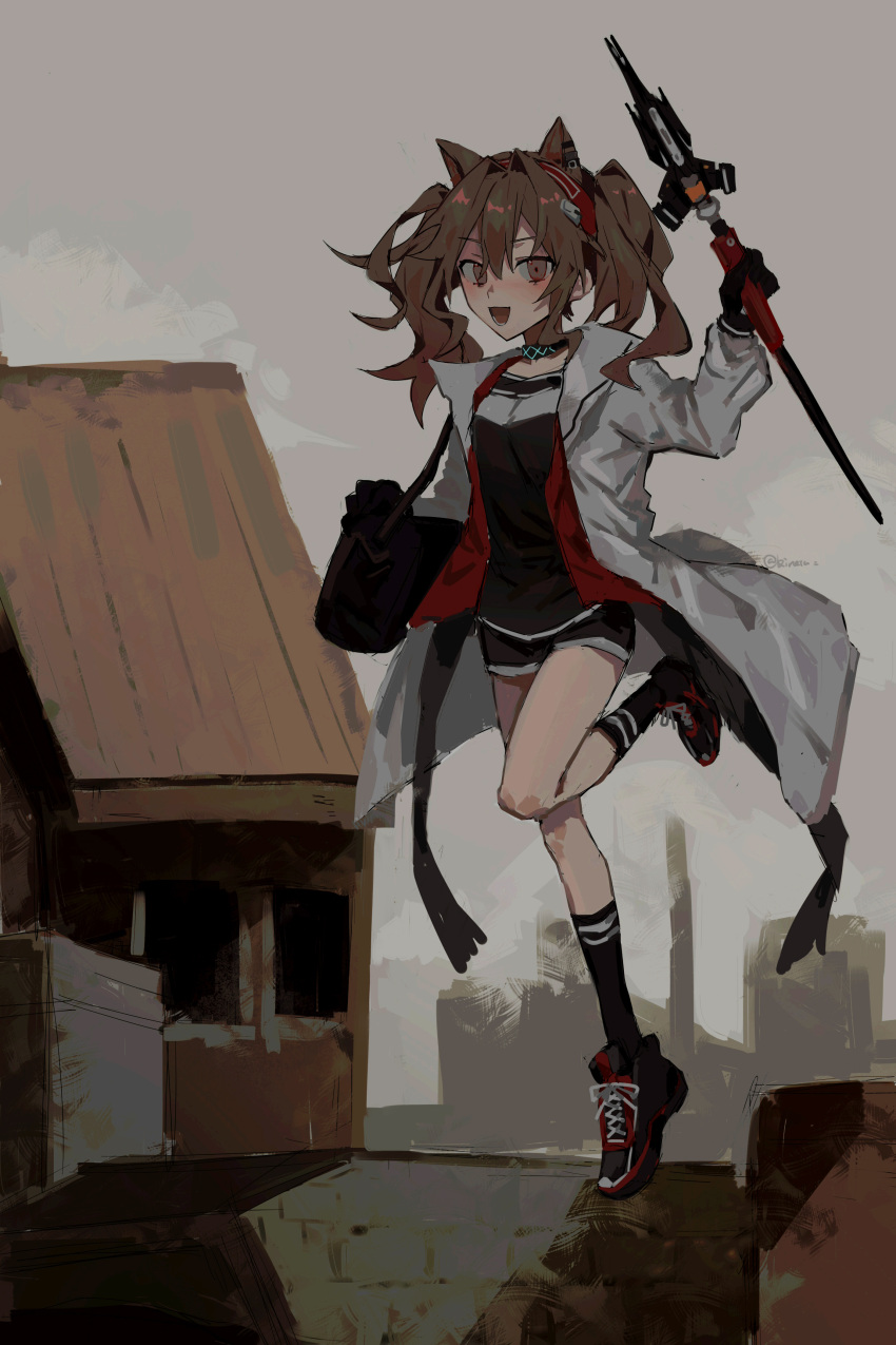 Safebooru - 1girl absurdres angelina (arknights) animal ears arknights bag bangs black footwear ...