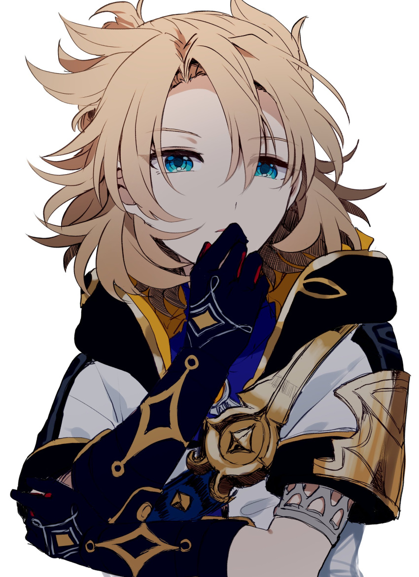 Safebooru - 1boy absurdres albedo (genshin impact) bangs blue eyes blue shirt covering mouth ...