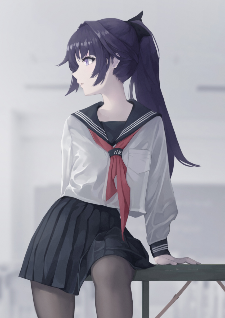 Safebooru - 1girl :o bangs black skirt hair between eyes hair ribbon ...