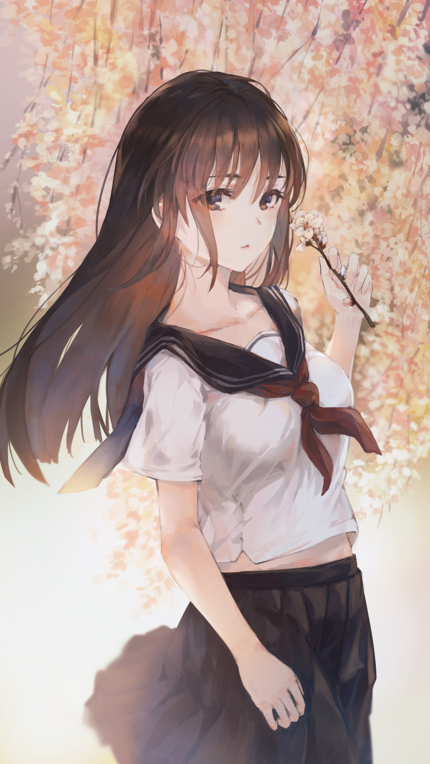 Safebooru - 1girl absurdres bangs black sailor collar black skirt breasts brown eyes brown hair ...