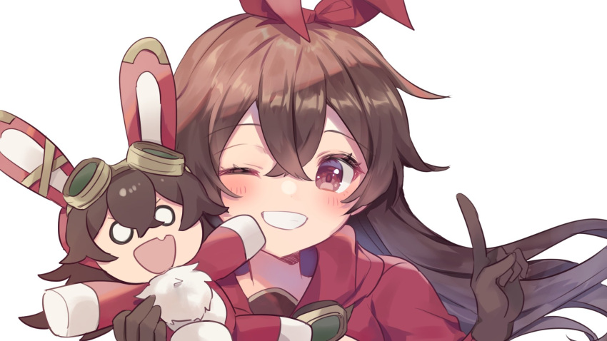 Safebooru - 1girl ;d amber (genshin impact) bangs baron bunny (genshin impact) brown eyes brown ...