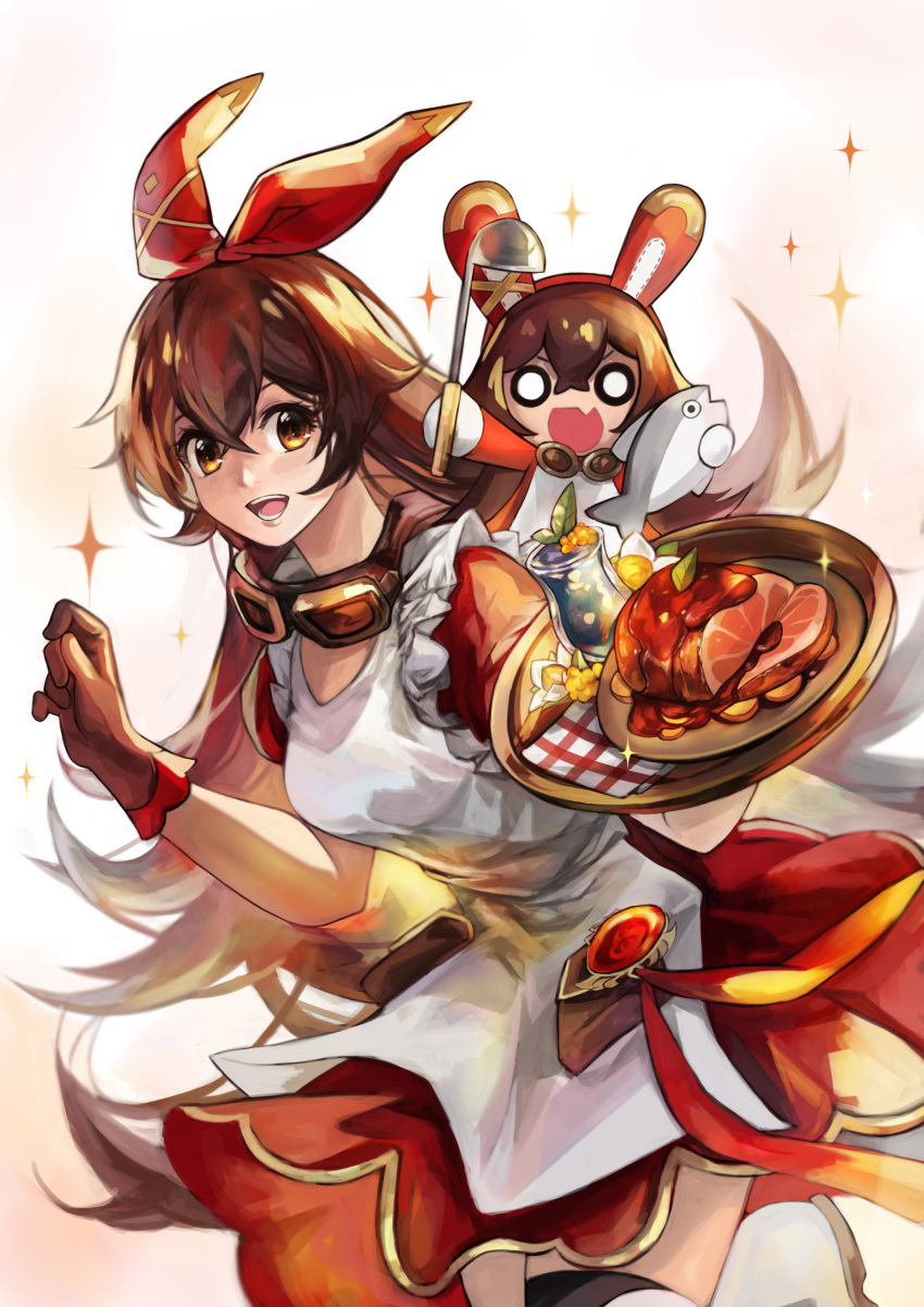 Safebooru - 1girl :d absurdres amber (genshin impact) apron bangs baron bunny (genshin impact ...