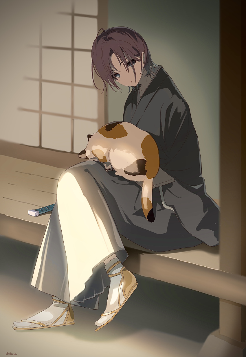 Safebooru - absurdres ahoge alternate costume asakura tooru book cat on ...