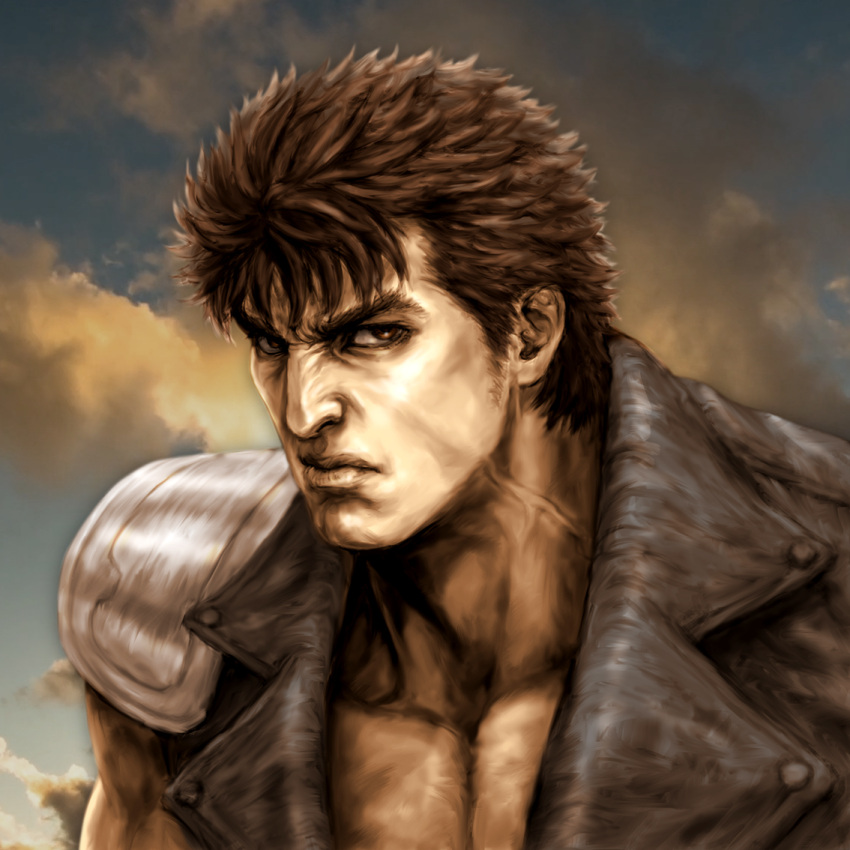 Safebooru - 1boy blue sky brown eyes brown hair closed mouth clouds ...