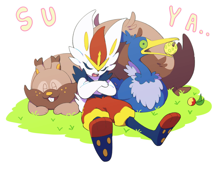 Safebooru - berry (pokemon) bird cinderace closed eyes commentary ...