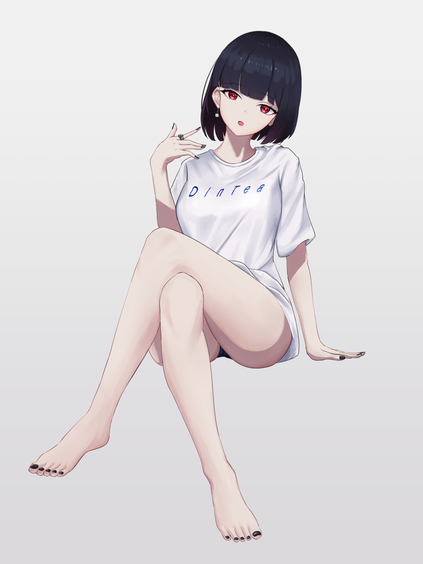 Safebooru - 1girl absurdres alternate hair length alternate hairstyle barefoot black hair ...