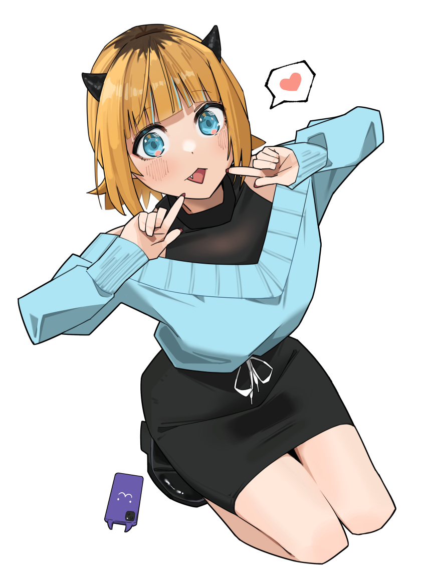 Safebooru - 1girl absurdres black skirt blonde hair blue eyes blue sweater blunt bangs blush ...