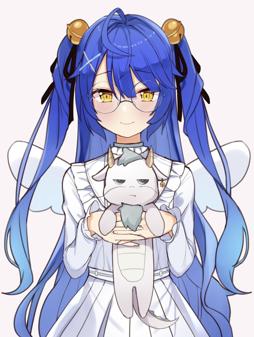 Safebooru - 1girl absurdres ahoge amamiya kokoro angel wings bell blue hair blush brown eyes ...