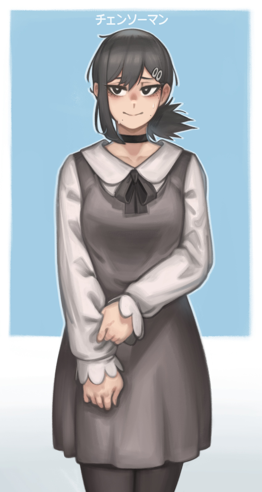 Safebooru - 1girl :> absurdres black eyes black legwear black neckwear ...