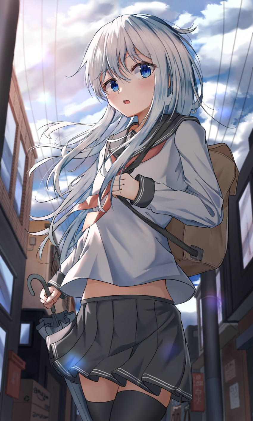 Safebooru - 1girl absurdres backpack bag black legwear black sailor collar black skirt blue eyes ...