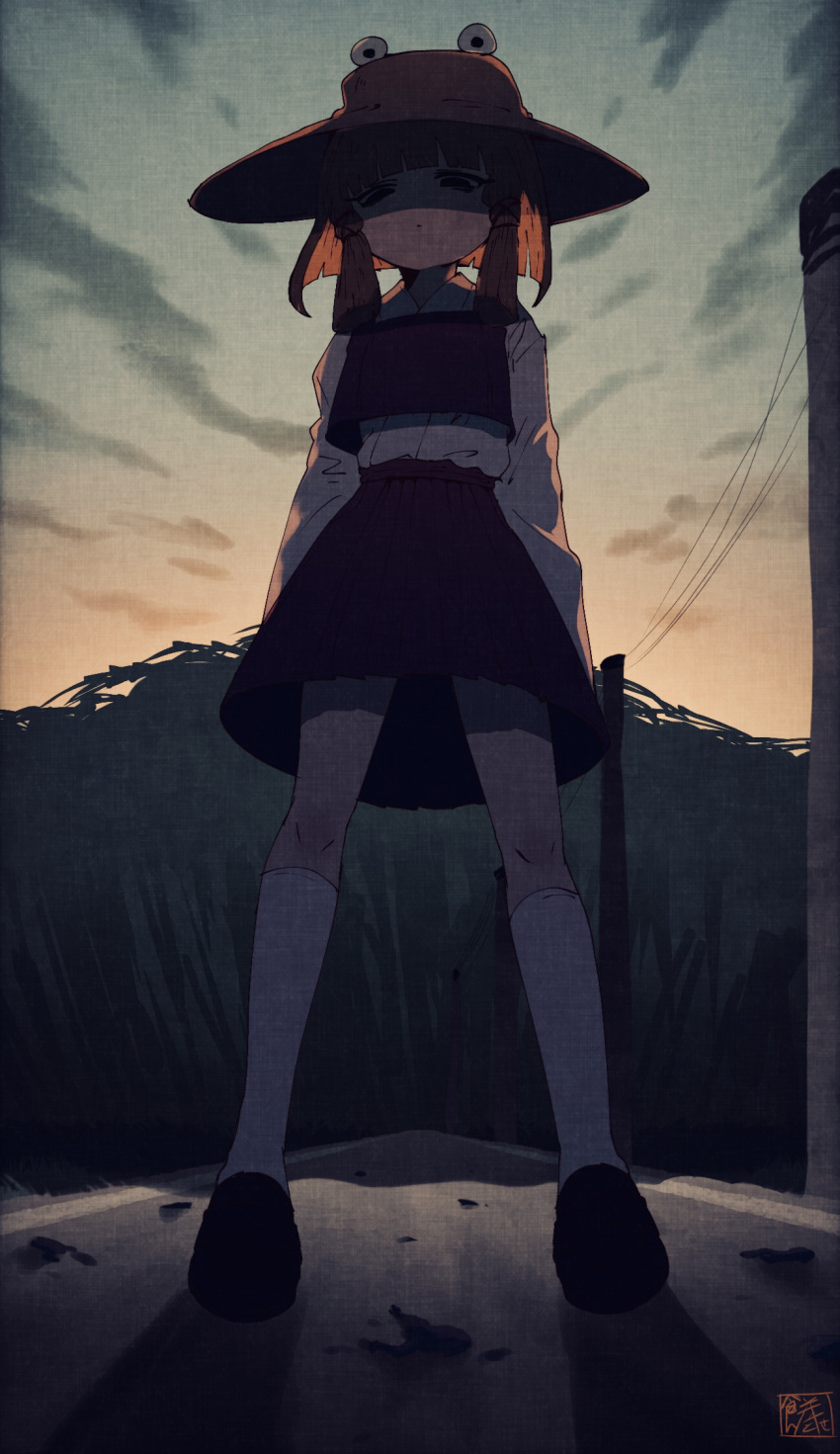 Safebooru - 1girl animal artist logo blonde hair brown headwear death frog full body hair ribbon ...