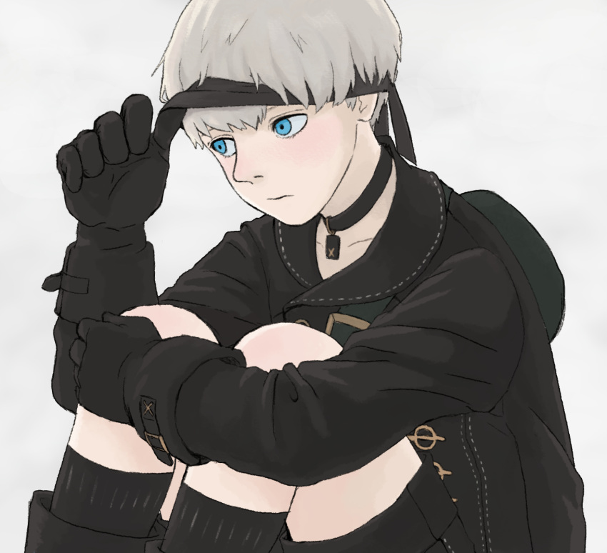 Safebooru - 1boy 9s (nier:automata) black choker black footwear black gloves black jacket black ...
