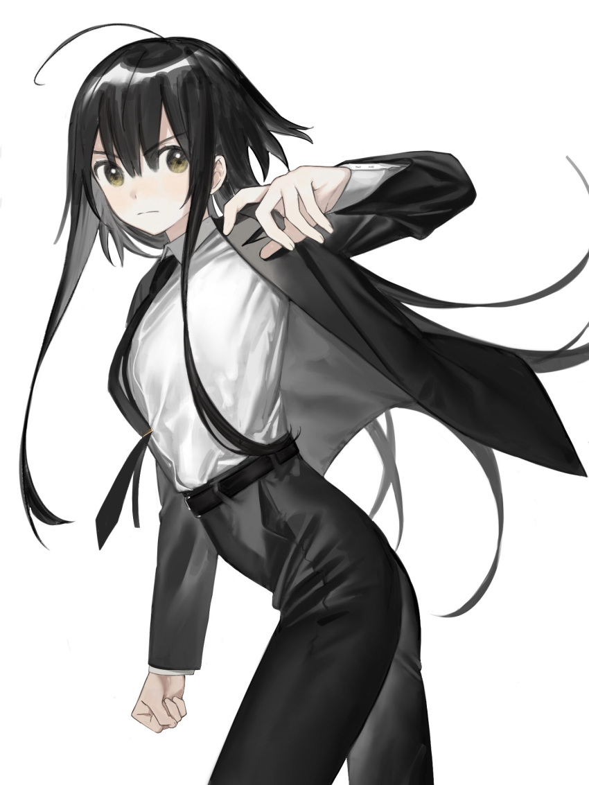 Safebooru - 1girl ahoge bangs belt black belt black jacket black neckwear black pants breasts ...