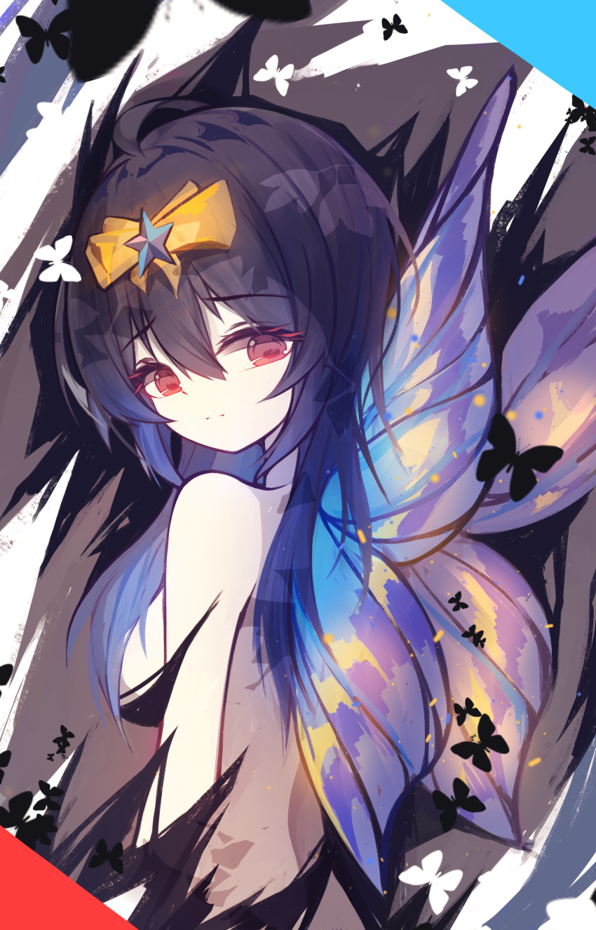 Safebooru - 1girl absurdres back bangs black butterfly blue eyes breasts bug butterfly butterfly ...