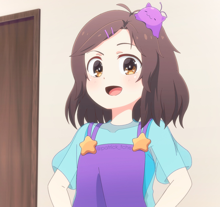Safebooru - 1girl brown eyes brown hair dress fake screenshot hair ...