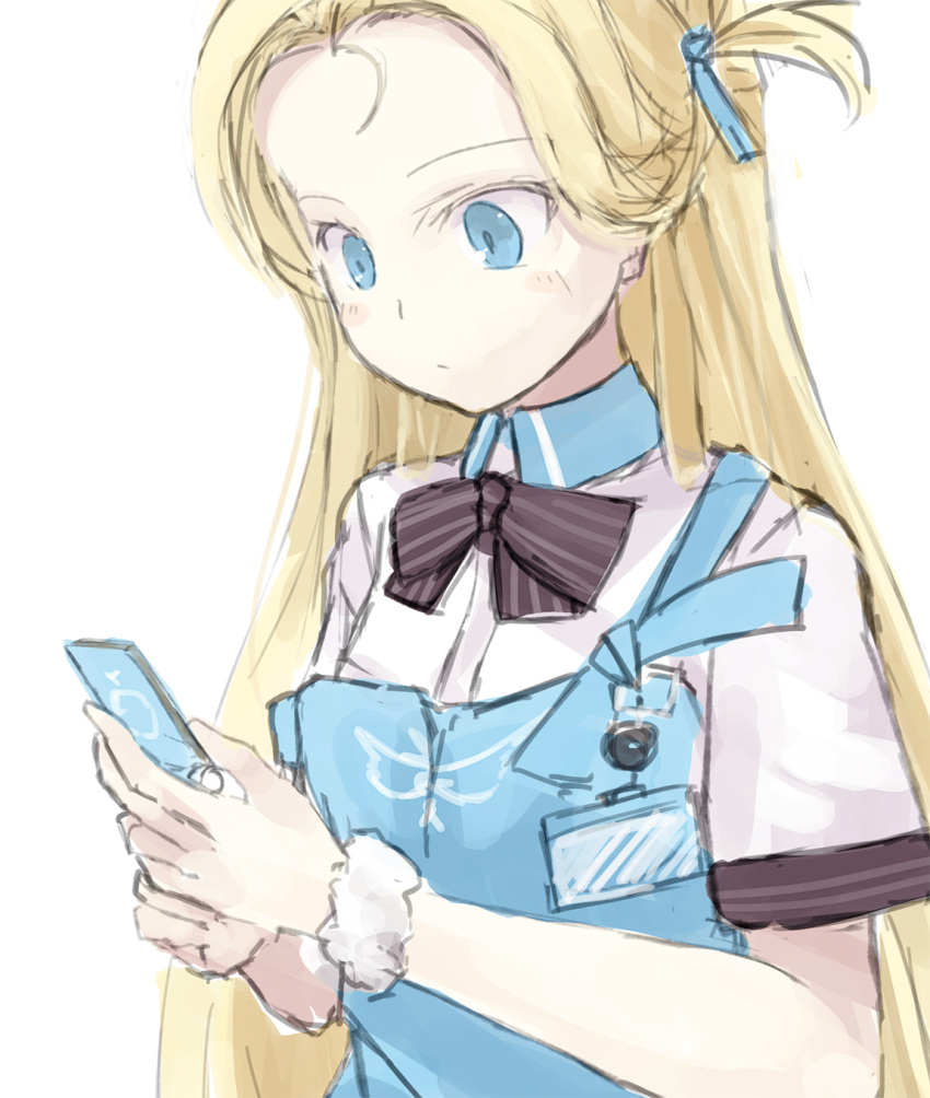 Safebooru - 1girl asagi (kabocha oukoku) bangs black ribbon blonde hair blue dress blue eyes ...