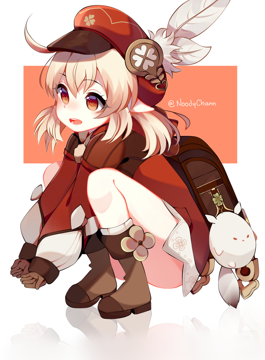 Safebooru - 1girl :d absurdres ahoge ass backpack bag bag charm bangs bloomers boots brown ...
