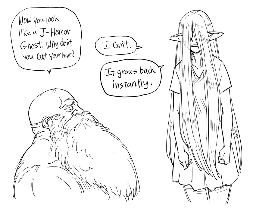 Safebooru 1boy 1girl Bald Bb Baalbuddy Commentary Dress Elf English 7589