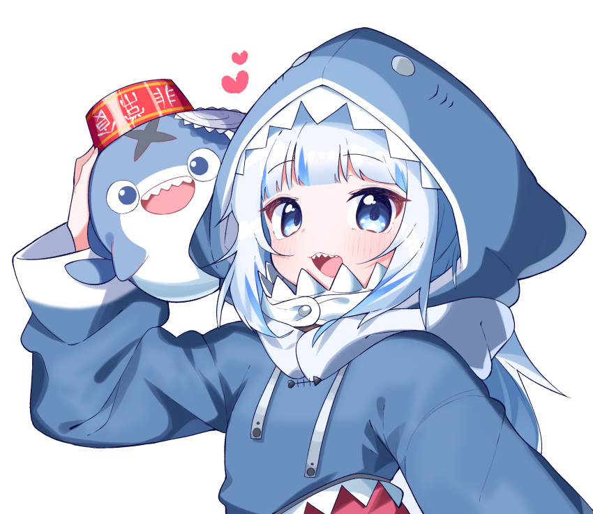 Safebooru - 1girl :d animal hood bloop (gawr gura) blue eyes blue hair blue hoodie blush ...